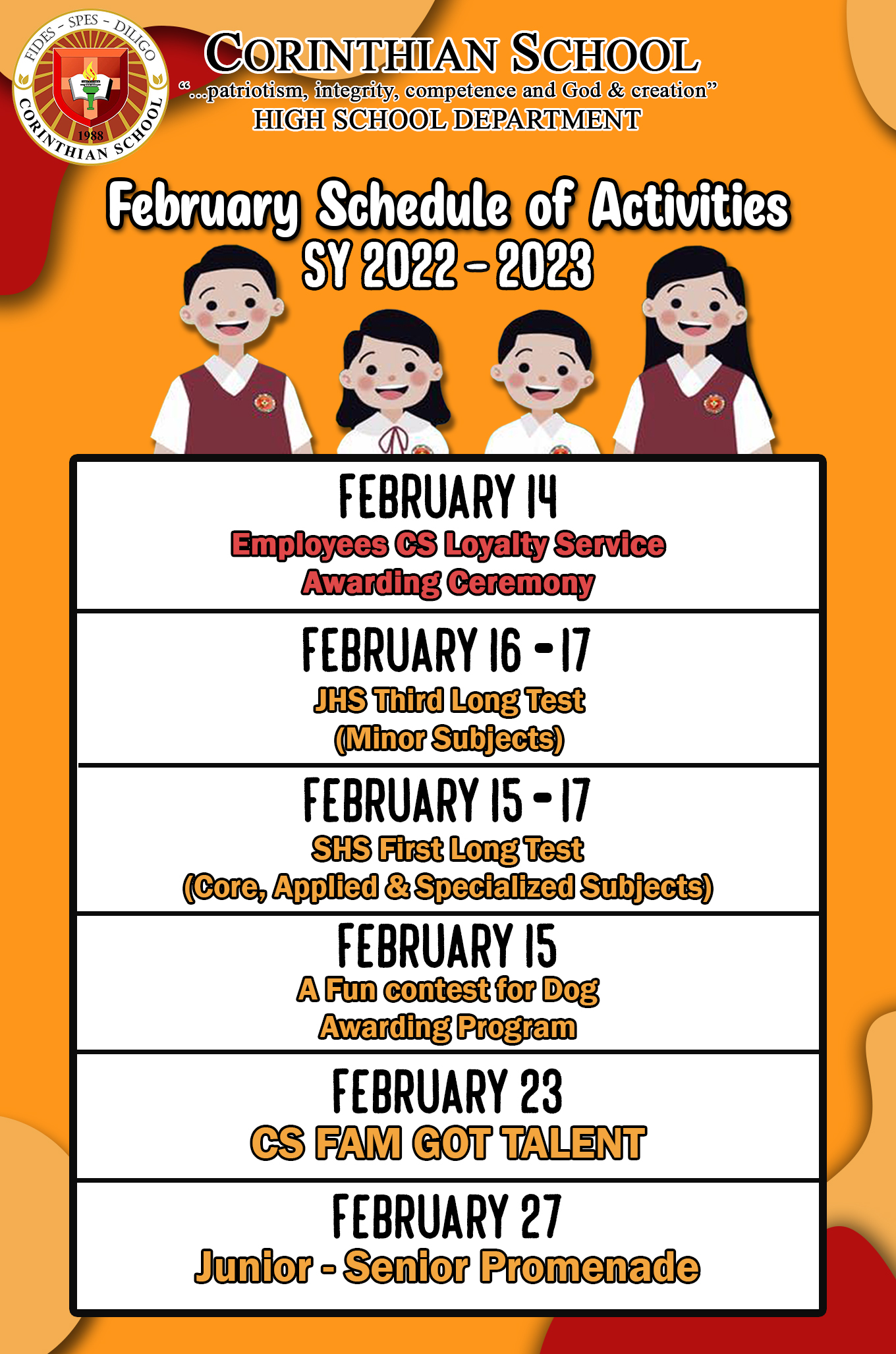 February Schedule – High School - Corinthian School Inc
