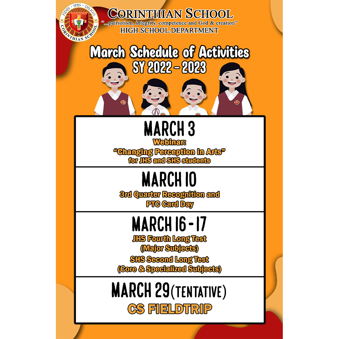 March Schedule High School - Corinthian School Inc